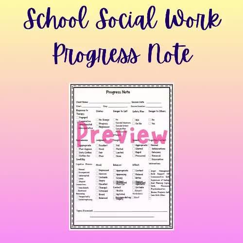 School Social Work Progress Note for Clinical Work by SassySocialWorkShop