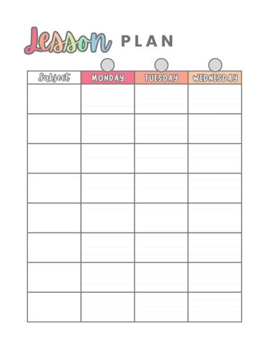 Weekly Lesson Planner, 2 Page Lined Teacher Planner, 6-8-10 Subject Layouts