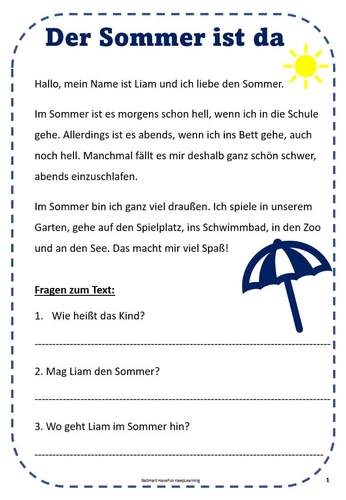 German Summer Short Stories - Reading Comprehension Passages German