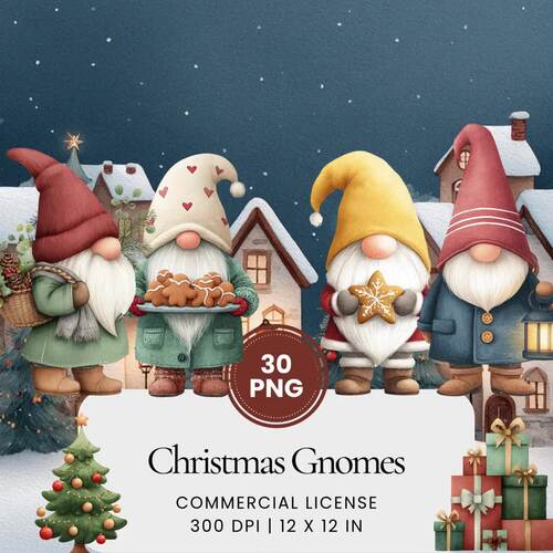 Christmas Gnomes Watercolor Clipart by Ikota Design | TPT