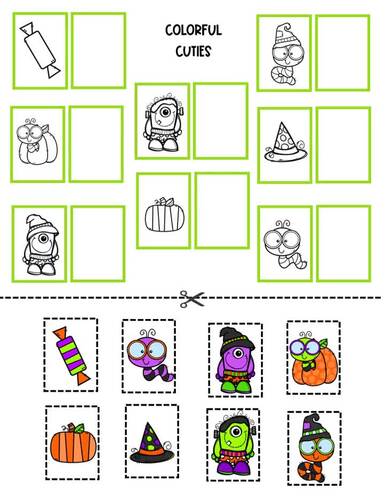 Halloween Shadow Matching | Cut and Paste | 10 Colorful Pages | TPT