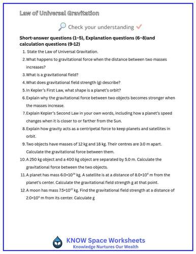 Law of Universal Gravitation & Kepler Laws Worksheet Cards Q&A Physics ...