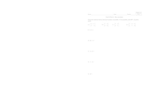 Algebra - Matrices & Determinants Assessments - 2 Quizzes, 2 Reviews, 5 ...