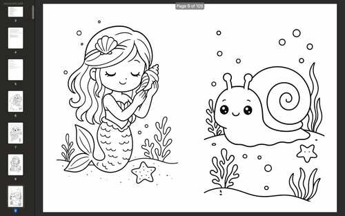 100 Pages Kids Coloring Book Bundle PDF Mermaid&Sea Coloring Book A4 ...