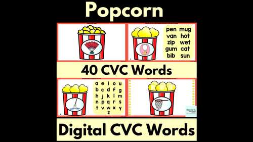 Popcorn CVC Word Building Digital Activities for Reading and Phonemic ...