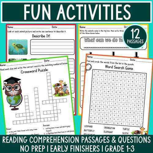 Endangered Animals Reading Comprehension Passages & Questions for 2nd ...