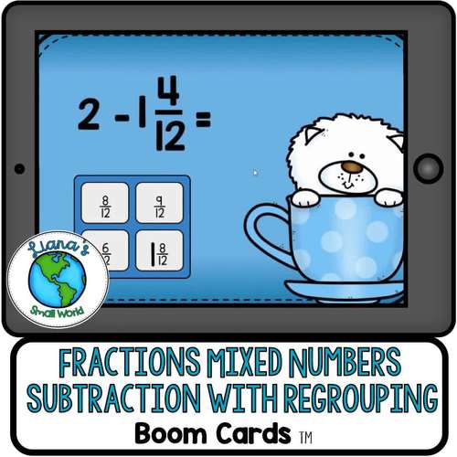 Subtracting Fractions Mixed Number with Regrouping Boom Cards Digital ...