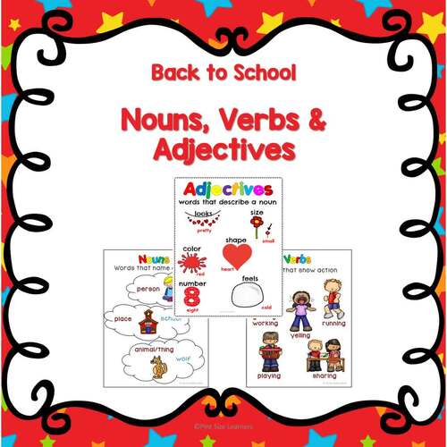 Parts of Speech Nouns, Verbs and Adjectives Centers Worksheets