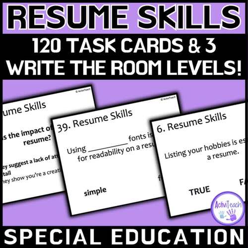 Resume Lesson Resume Writing Task Cards and Write the Room Activities ...