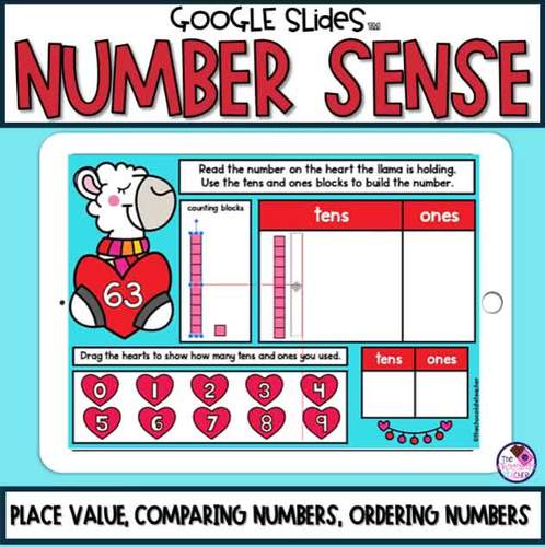 Valentines Google Slides™ - Place Value to 100, Comparing Two Digit Numbers