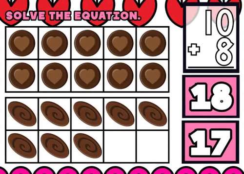 Valentines Day Chocolate Addition Within 20 Boom Cards Ten Frames ...