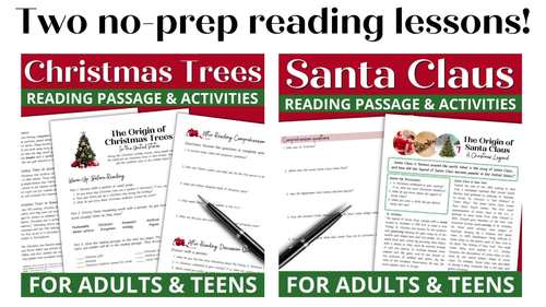 Adult ESL Christmas Reading Comprehension Passages and Activities Bundle