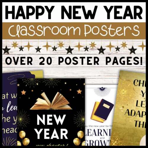 New Years Poster Bundle Growth Mindset Goals Classroom Decor Bulletin Board