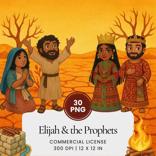 Elijah & the Prophets of Baal Old Testament Bible Story Watercolor Clipart
