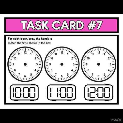 Analog Clock Task Cards | Telling Time to the Hour | Write & Wipe