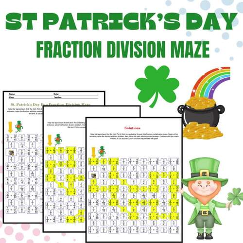 St Patrick's Day Fractions Division Maze Practice Unlike Denominators ...