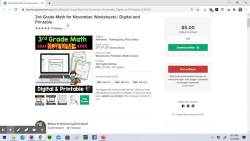November Math Worksheets 3rd Grade | Digital and Printable | TpT
