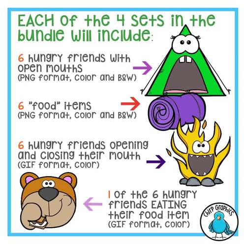 Feed the Friends Mix 1 PNG and GIF Clip Art Bundle by Chirp Graphics