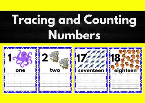 Math Tracing and Counting Numbers (1 - 20) with photos Flashcards and ...