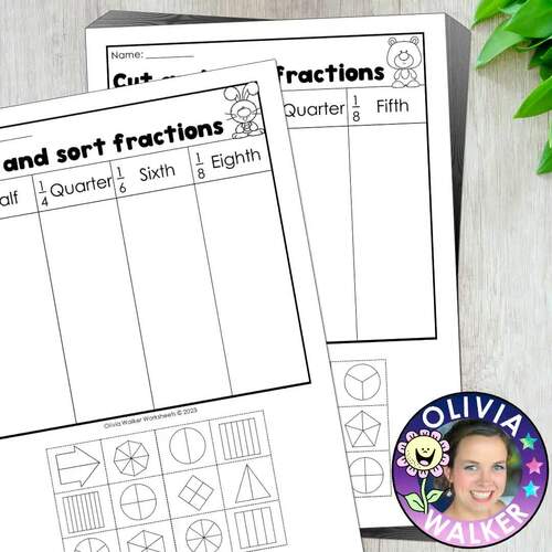 Fractions including fifth, sixth, eighth and tenth worksheets, printables