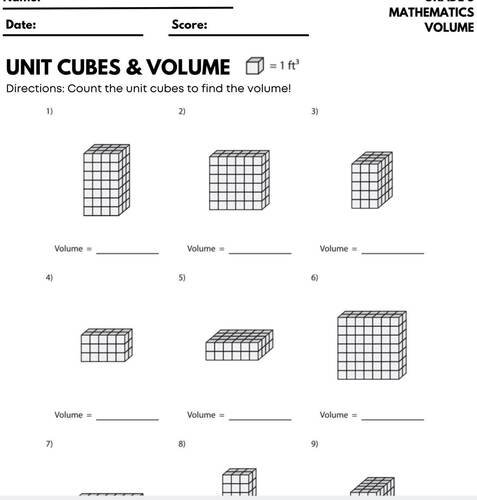 Unit Cubes & Volume Practice Worksheet 2 (5th Grade) | TPT