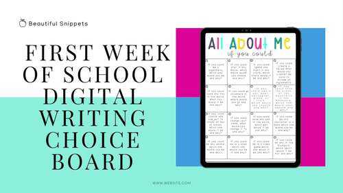 Writing Choice Board for the First Week of School Digital and Printable