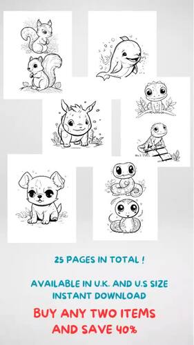 Kawaii Printable Coloring Pages Book, Cute Cartoon Colouring Sheets,