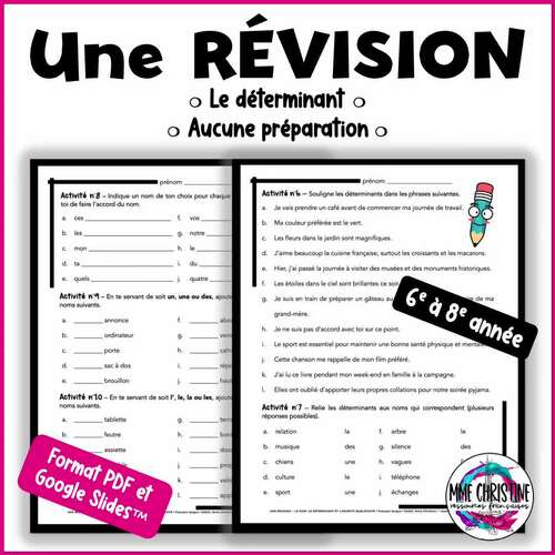 Révision I le nom I le déterminant I l'adjectif qualificatif I French ...