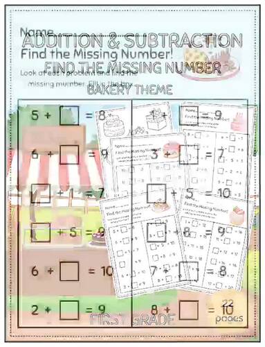 Addition & Subtraction Missing Number first grade Math Bakery Theme