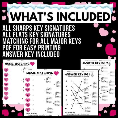 Valentine's Day Music Matching Key Signature Activity → All Major Keys ...