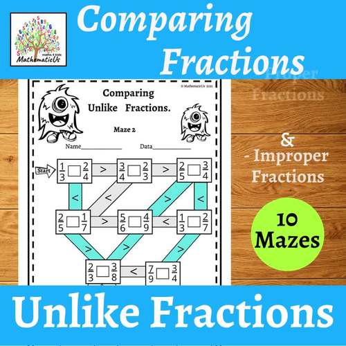 #springrefresh Comparing Unlike Fractions Mazes by MathematicUs | TPT