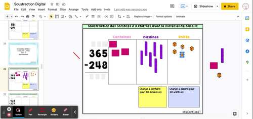 FRENCH 2 AND 3 DIGIT SUBTRACTION (WITH AND WITHOUT REGROUPING) - DIGITAL