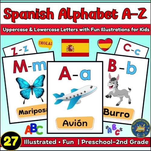 Spanish Alphabet Flashcards A–Z | Uppercase & Lowercase Illustrated ...