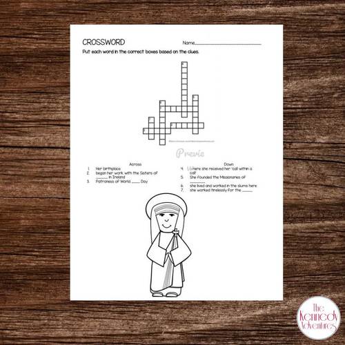Catholic Saint Word Puzzles - No Prep Activity - St Teresa of Calcutta