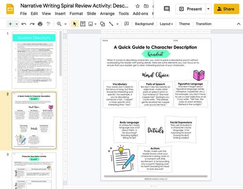 Descriptive Writing: Character Activities - PRINT AND DIGITAL | TpT
