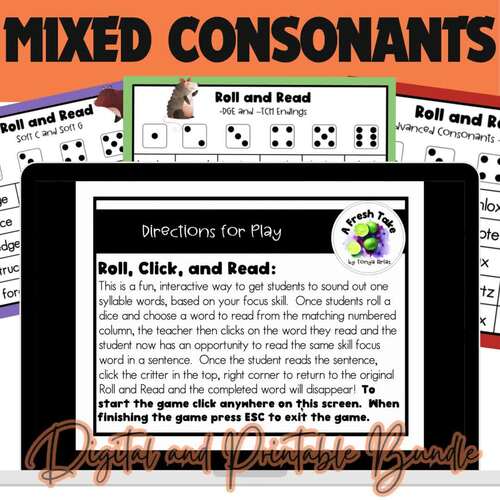 Advanced Consonant Words Sentences Roll & Read |No Prep!| Digital ...