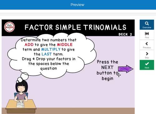 Factor Quadratics Simple Trinomials a = 1 Deck 2 Digital Boom Cards ...