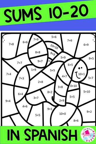 SPANISH BACK TO SCHOOL COLOR BY CODE NUMBER ADDITION SUMS 10-20