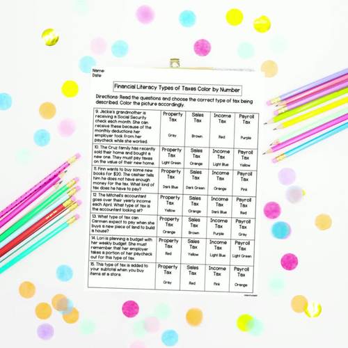 Texas Financial Literacy 5th Grade | Color by Number by Mint for Math