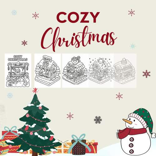 Cozy Christmas Coloring Book | 34 Cute Kawaii Winter Houses Coloring Pages