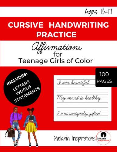 Cursive Handwriting Practice Book with Affirmations for Teen Girls Age ...
