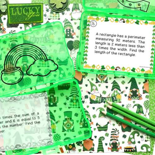 St. Patrick's Task Cards - Multi Step Equations Word Problems w/ One ...