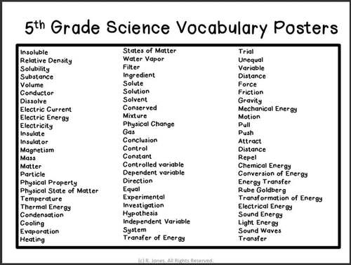 5th Grade Science Vocabulary Word Wall Cards | Yearlong Posters | 211 Words