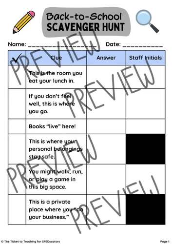 Back-to-School Scavenger Hunt - Special Education Life Skills ...