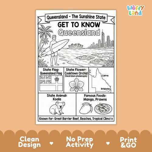 Queensland State Study Geography Coloring Page Worksheet Activity ...
