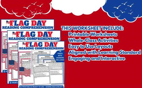 U.S. Flag Day Reading Comprehension passage Activities,6th 7th 8th 9th ...