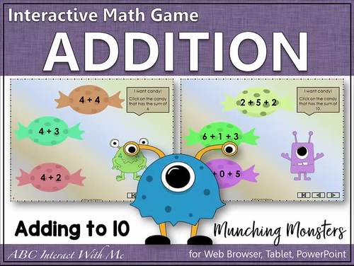 Addition to 10 Interactive Math Game {Munching Monsters} | TPT