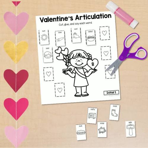 Valentine's Day Articulation Glue and Say for Speech Therapy by Speech ...