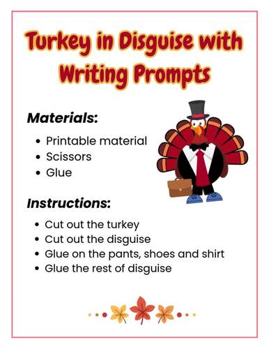 Printable Turkey in Disguise Craft with Writing Prompts | Thanksgiving ...