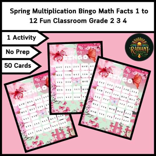 Spring Multiplication Bingo Math Facts 1 to 12 Fun Classroom Grade 2 3 4